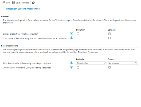 Timesheet System Preferences